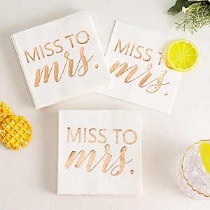 Calculs Bridal Wedding Beverage Napkins Miss to Mrs Celebrations Tableware Snack/Dessert/Beverage Disposable Napkin Rose Gold Foil 55 Pcs