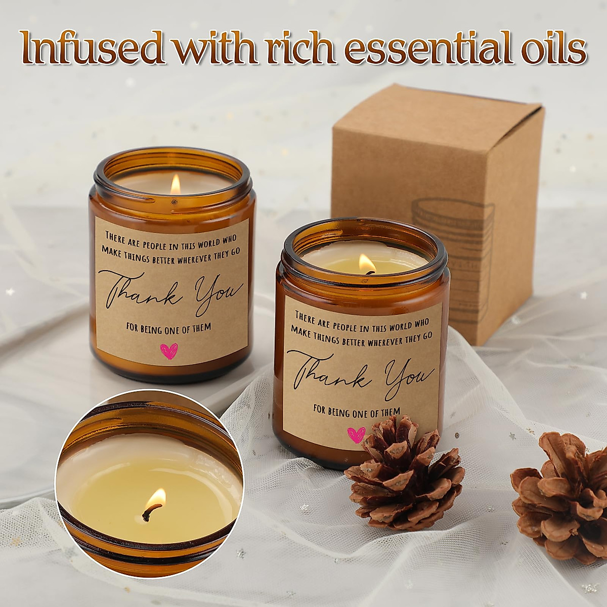 KAAYEE Thank You Gifts for Women Men, Employee Teacher Appreciation Gifts, Farewell Retirement Gifts Coworker Boss, Christmas Birthday Gifts for Mom Dad Lavender Natural Soy Wax 7OZ Scented Candles