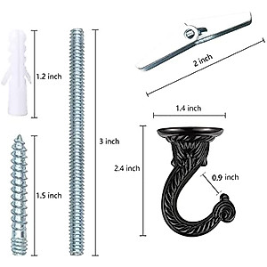 OBSTKUCHEN 6 Sets Large Swag Ceiling Hooks Heavy Duty Swag Hook with Hardware for Hanging Plants Ceiling Installation Cavity Wall Fixing (Black)