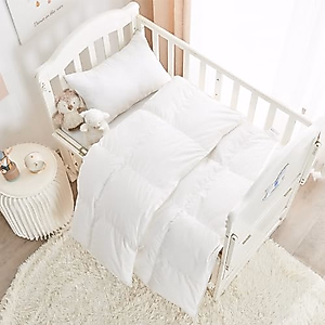 ROSE FEATHER Toddler/Travel/Crib Goose Down Comforter Duvet/Blanket Multifunctional,100% Organic Cotton & Washable Unisex Kids,All Season,White 47x60