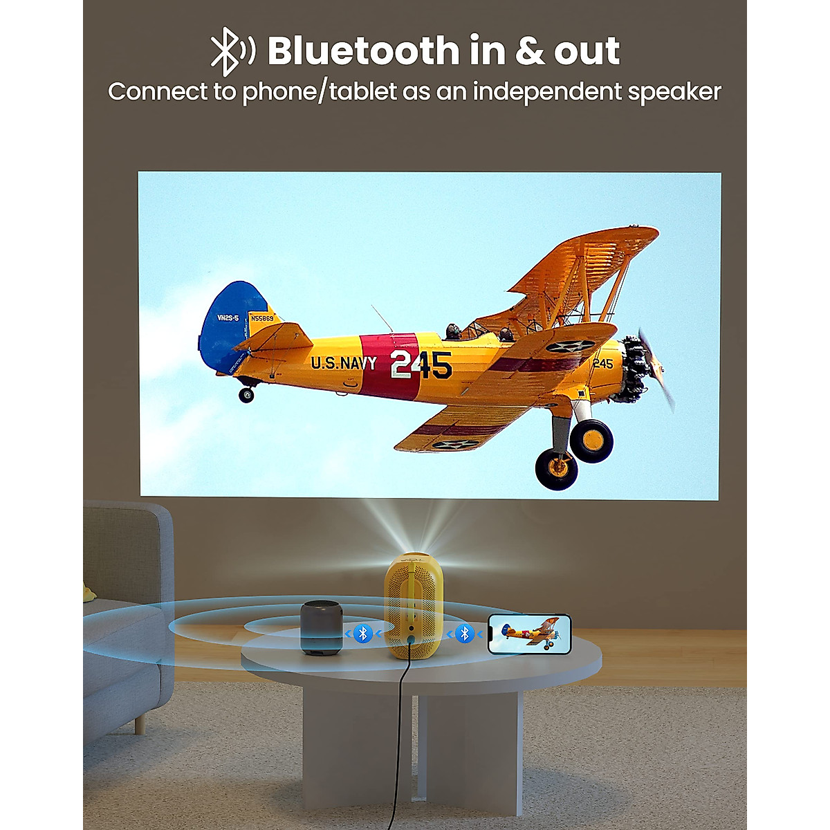 Mini Projector, ETOE D1 EVO Android 9.0 Projector, Video Projector with ESPN, Prime Video, YouTube, 5G WiFi & Bluetooth, Keystone Correction, Compatible with iOS/Android/Windows/USB/HDMI