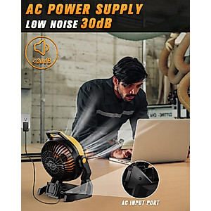 HEINPRO Battery Operated Fan for Dewalt 20V Max Battery with AC Adapter, Up to 650 CFM Portable Fan, Variable Speed Battery Powered Fan Low Noise 30dB Cordless Fan, Jobsite Camping Fan (Only Tool)