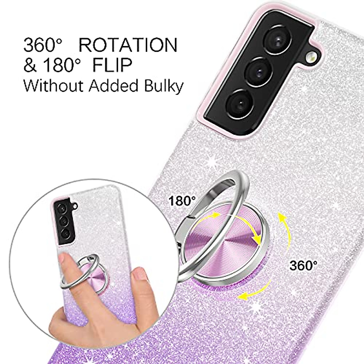 BENTOBEN Samsung Galaxy S21 Plus Case 6.7", Sparkly Glitter Slim Phone Case with 360° Ring Holder Kickstand Car Mount Supported Dual Layer Protective Cover for Samsung Galaxy S21+ Plus 5G 2021, Purple