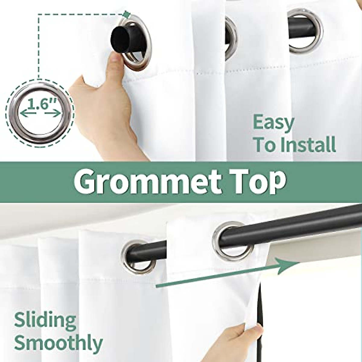 QUEMAS 100% Blackout Curtains for Bedroom 63 inch Length 2 Panels, Full Light Blocking Drapes with Black Liner, Thermal Insulated Grommet Window Curtains for Living Room, Each 42 x 63 Inch, Pure White