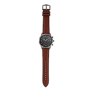 Fossil Men's Townsman Quartz Stainless Steel and Leather Chronograph Watch, Color: Smoke, Amber (Model: FS5522)