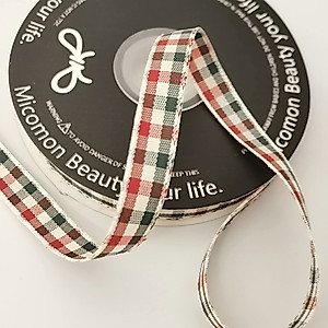 Micomon Red and Green Gingham Ribbon Buffalo Ribbon Checkerd Christmas Ribbon 25 Yards Each Roll 100% Polyester (3/8",RedGreen)