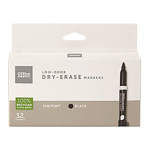 Office Depot 100% Recycled Low-Odor Dry-Erase Markers, Fine Point, Black, Pack Of 12, DE-12PKBLK