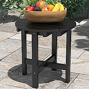 JINLLY Outdoor Side Table, 18 Inch Patio Wood Adirondack Table, Small Round Outside Wooden End Tables for Pool, Porch, Garden, Balcony, Beach, Black