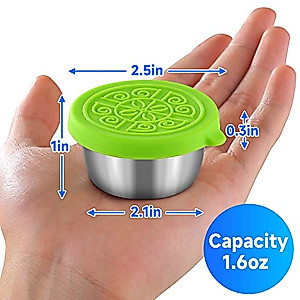 6 Pack 1.6 OZ Salad Dressing Containers To Go, Advanced Stainless Steel Condiment Containers with Silicone Lids Easy to Open, Leakproof colorful Compact Salad Sauce Cups Easy to Carry Everyday