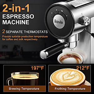 ILAVIE Espresso Machine with Steamer, 20Bar Espresso Coffee Machine with 30 oz Removable Tank for Cappuccino, latte, Compact Espresso Maker for Home Office, 1250W