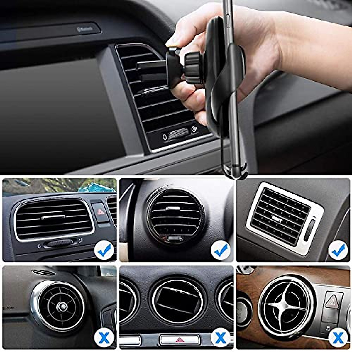 Wireless Car Charger, 15W/10W Fast Charging Car Mount, Air Vent Cell Phone Holder for Car, Universal Car Phone Holder Cradle Compatible with iPhone 13/12/11, Samsung S21/S20/S10, and More, Black