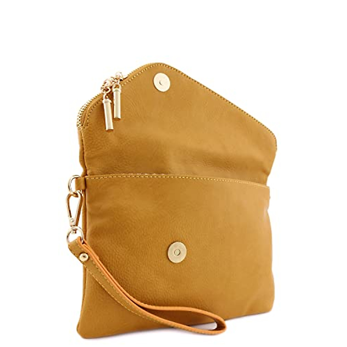 FashionPuzzle Envelope Wristlet Clutch Crossbody Bag with Chain Strap (Mustard) One Size