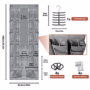 BOHEMIABY Over Door Shoe Organizer 52 Pocket, Non Slip Breathable Save Space, Up to 40 Pounds, Over The Door Shoe Organizer with Polyester, Hanging Shoe Rack For Closet With 24 Shoes, Grey
