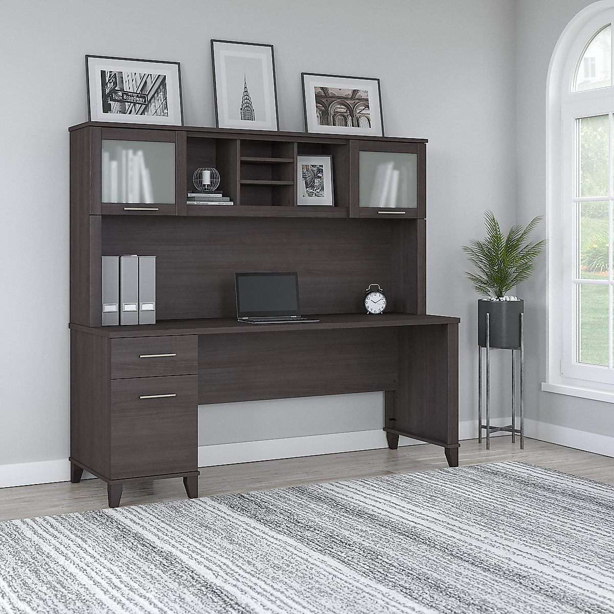 Bush SET018SG Somerset 72-Inch Computer Desk with Drawers and Hutch, Storm Gray