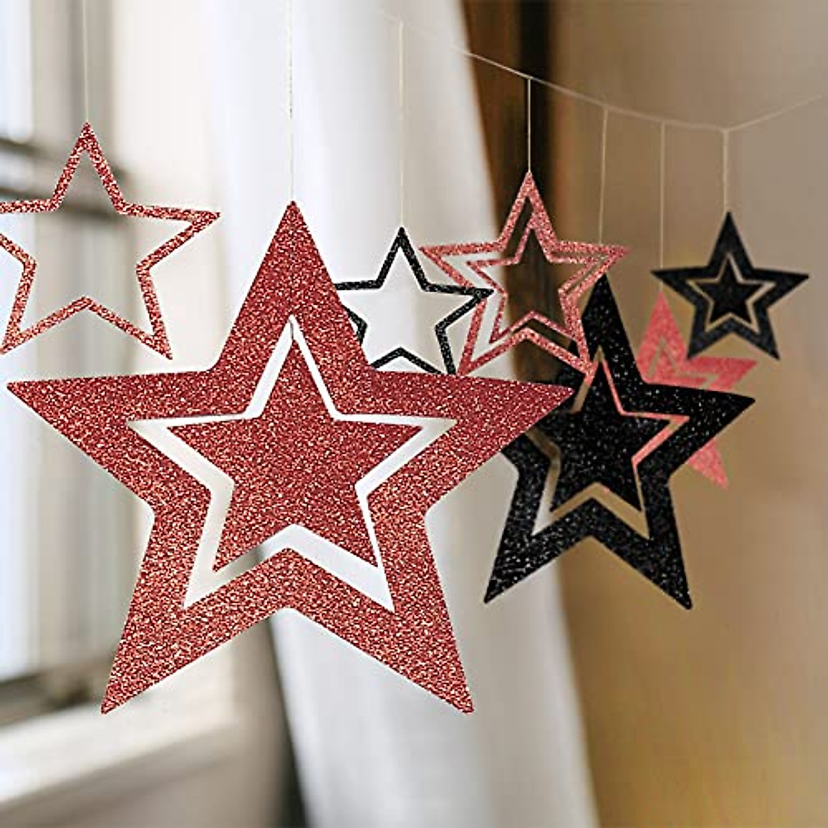 Glitter Rose Gold Black Star Garland Twinkle Little Star Party Decoration Hanging Decor Backdrop Banner Streamer for Birthday/Bday/Baby Shower/Bachelorette/Wedding/Christmas/Engagement Party Supplies