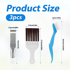 PEUTIER 3pcs Air Conditioner Condenser Clean Tools, Brown Brush Metal Fin Comb Blue Folding Brush Appliance Cleaning Tools Coil Cleaner Kit for Television Keyboard Refrigerator