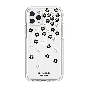 kate spade new york Scattered Flowers Case for iPhone 11 Pro - Polyurethane, Shock-Absorbent, Defensive Hardshell with White Bumper, Scattered Flowers Gold Gems