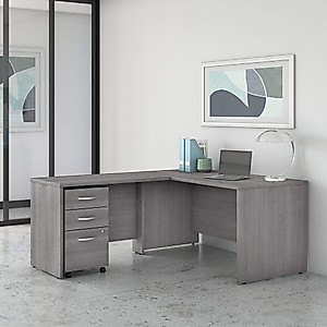 Bush Business Furniture Studio C Collection Desk, Return, Hutch and 3 DWR Mobile Pedestal, Platinum Gray