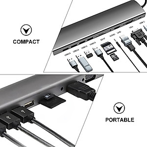 OSALADI USB Hub USB Hub USB Hub USB Hub USB Hub USB Hub USB Hubs Aluminium Alloy Computer Converter Type- c Hub 11- in- 1 Hub Dock Station USB Docking Station Adapter