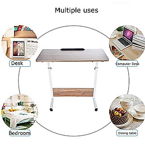 Bed Side Table for Eating and Laptops,Wooden Computer Desk with Wheels Adjustable Height Lifted and Foldable 80cm50cm for Household (Yellow)