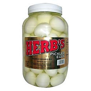 Herb's Pickled Eggs 67 oz Gallon size plastic jar Packed In Vinegar