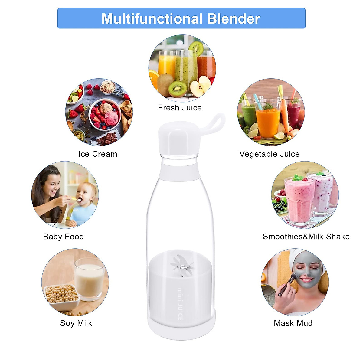 Bemodst Portable Blender, Personal Blender for Shakes and Smoothies, Rechargeable personal mixer,Stronger and Faster,Mini Handheld Fresh Juice Blender Cup for Travel Sports Kitchen, White
