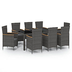 vidaXL Patio Dining Set 9 Piece with Cushions Garden Outdoor Terrace Balcony Dinner Table and Chair Seat Seating Furniture Poly Rattan Gray