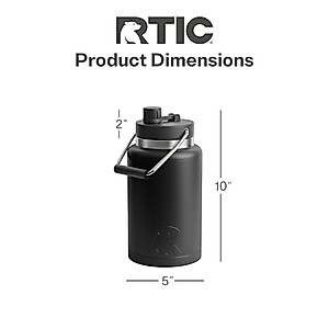 RTIC Jug with Handle, Half Gallon, Black Matte, Large Double Vacuum Insulated Water Bottle, Stainless Steel Thermos for Hot & Cold Drinks, Sweat Proof, Great for Travel, Hiking& Camping