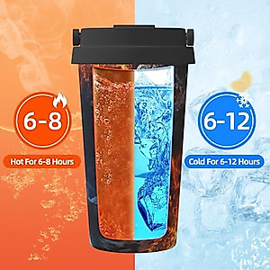 GTKSYNVE Reusable Coffee Mug with Lid and Handle, Planet Ice and Fire Tumbler for Hot & Cold Drinks 16oz Stainless Steel Insulated Coffee Tumblers Double Wall Vacuum Thermal Cup