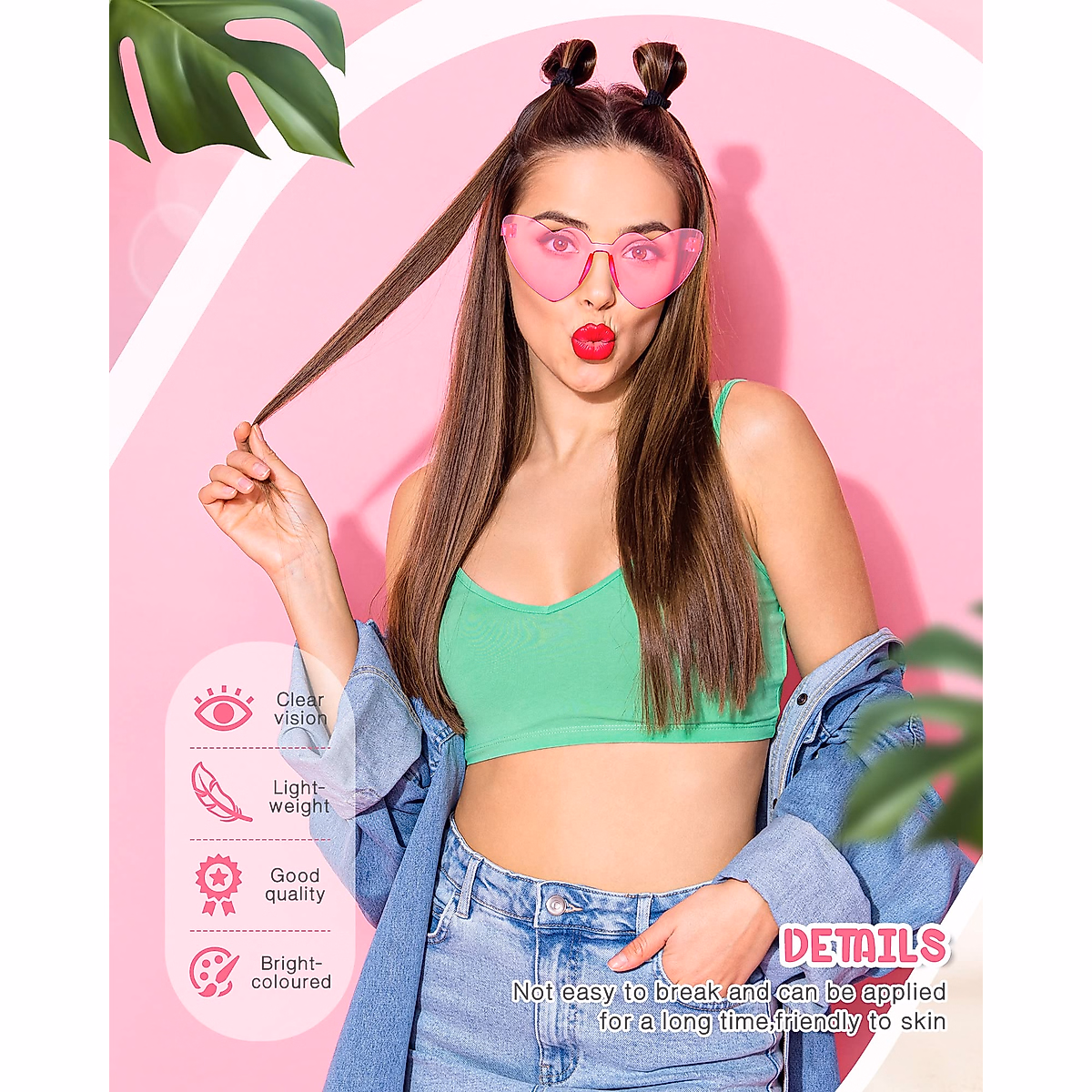 Chicpop Heart Shape Sunglasses Rimless Heart Sunglasses Colorful Heart Glasses for Valentine Mardi Gras Women Party Favor