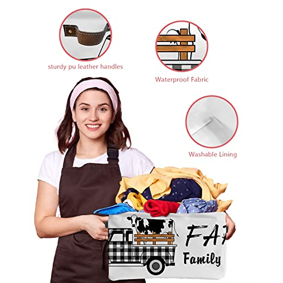 Storage Baskets for Shelves, Foldable Rectangle Storage Baskets, Farm Family Farm Storage Containers for Organizing Dorm Closet Room(15” x 11” x 9.5”)