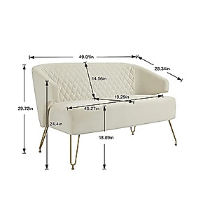 Krinana Velvet Loveseat Sofa Couch with Solid Wood Frame, Modern 2 Seater Sofa with Gold Metal Legs, 2-Seat Sofa for Living Room Bedroom Office Hotel Apartments (Cream White)