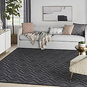 Nourison Versatile Indoor/Outdoor Charcoal/Black 7' x 10' Area-Rug, Easy-Cleaning, Non Shedding, Bed Room, Living Room, Dining Room, Kitchen (7x10)