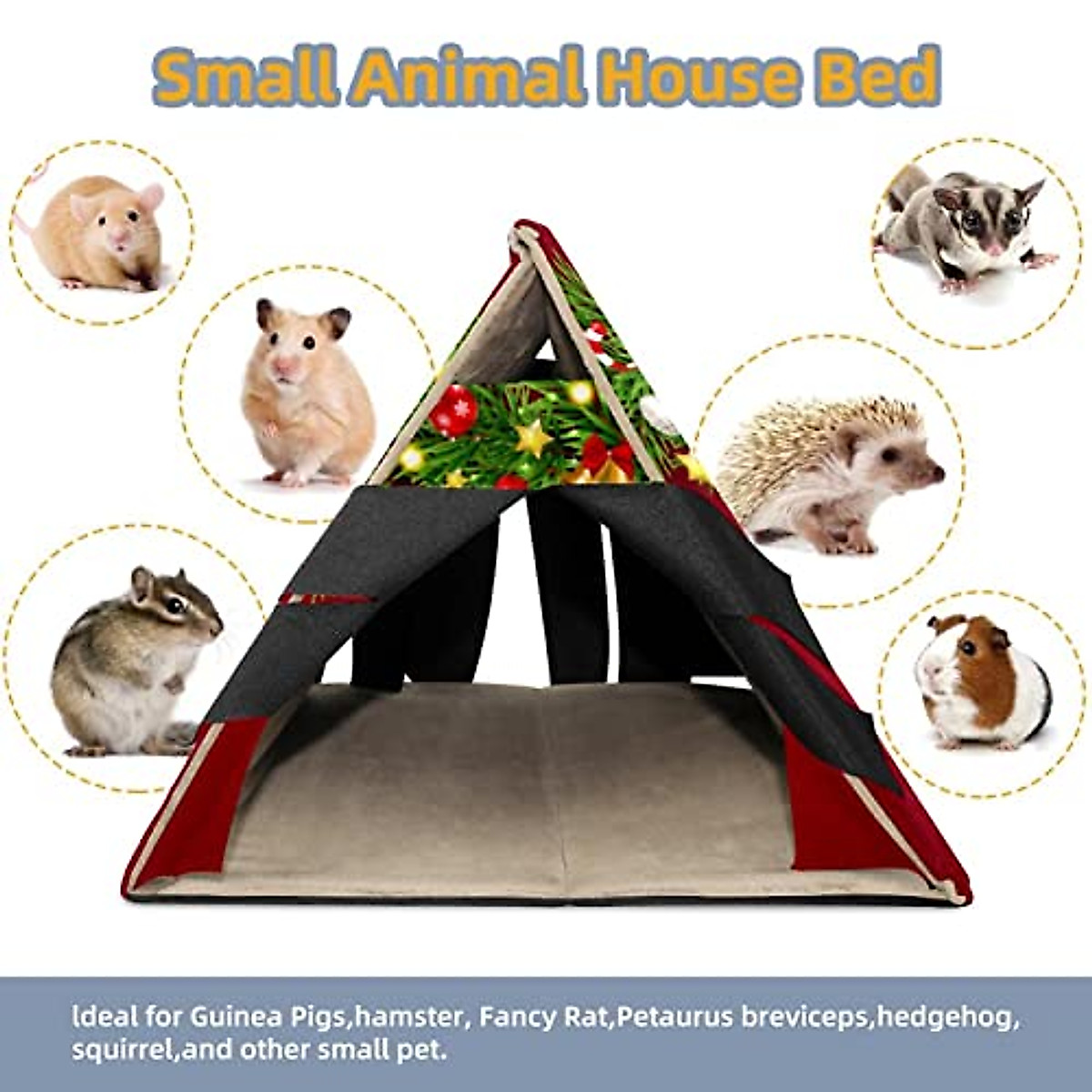 Small Pet Hideout Merry Christmas New Year Background Hamster House Guinea Pig Playhouse for Dwarf Rabbits Hedgehogs Chinchillas