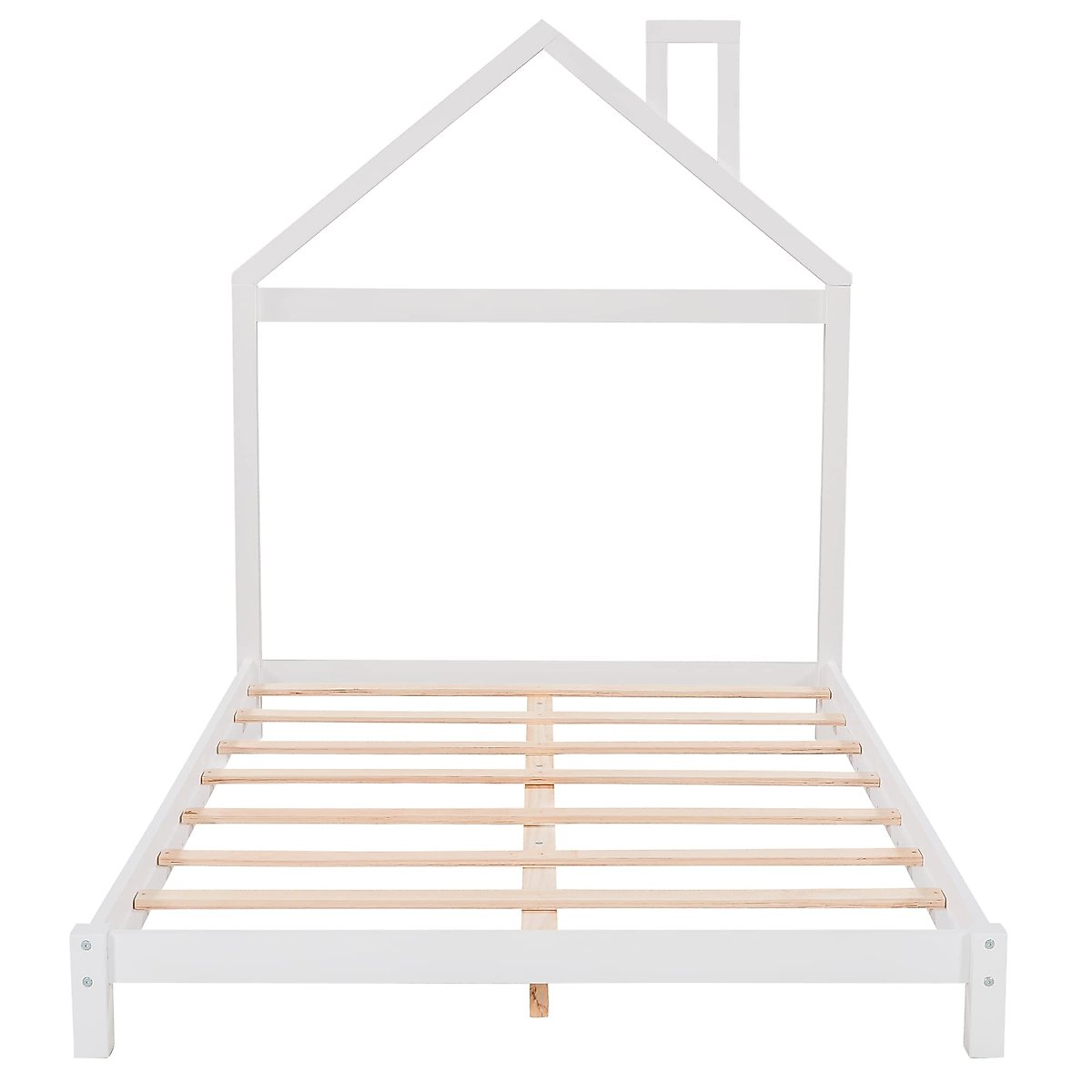 Full Size House Platform Bed Frame Mattress Foundation with Headboard/No Box Spring Needed/Easy Assembly, White