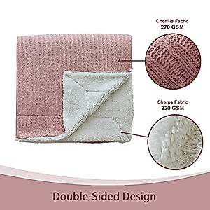 FY FIBER HOUSE Fleece Throw Blankets Thick Sherpa Blanket Soft Throws Plush Cozy Baby Chenille Throw Blanket for Sofa - 50x60 Inches, Dusty Pink