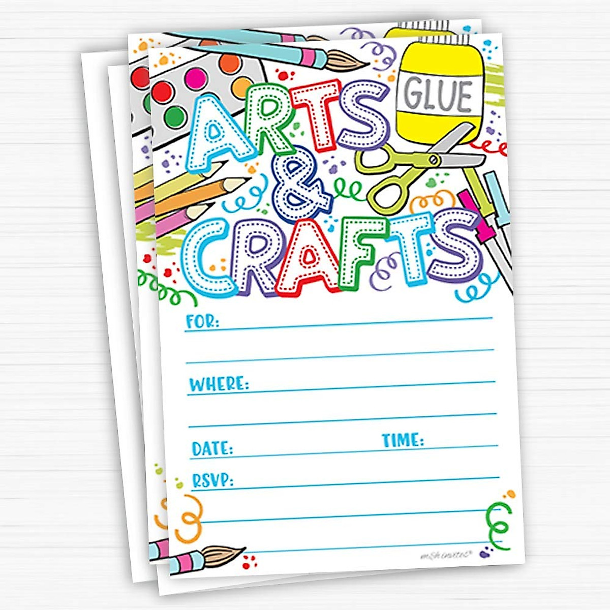 Arts & Crafts Invitations - Art Birthday Party - 4x6 Invites (20 Count) With Envelopes - Craft Party, Art Party or Paining Party Invitations