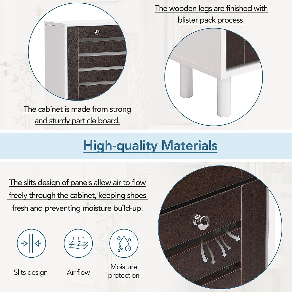 Cozybedin Minimalist Slim Shoe Cabinet with Hanging Hooks, Slits Design Panels Entryway Organizer with 3 Flip Drawers, Free Standing Shoe Rack with Adjustable Panel for Hallway, White