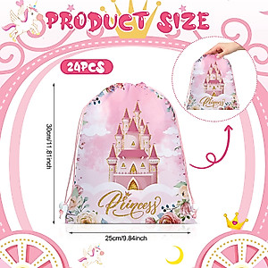 Riakrum 24 Pcs Prince Princess Party Favor Bags Pink Blue Drawstring Princess Goodie Bags Floral Castle Prince Princess Gift Bags Candy Bags for Birthday Baby Shower Decoration Supplies 11.8 x 9.8''