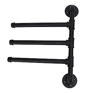 Camidy Industrial Style Iron Pipe Swing Out Towel Rack, Wall Mounted 3 Arm Rotation Towel Bar Rack Vintage Iron Pipe Towel Holder Storage Organizer