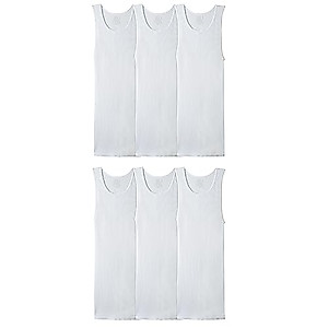 Fruit of the Loom Men's Sleeveless Tank A-Shirt, Tag Free & Moisture Wicking, Ribbed Stretch Fabric, 6 Pack-White, Large