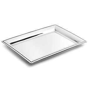 Royalty Art Fancy Serving Tray, 16” x 9.5”, Polished Silver Stainless Steel, Elegant Home Decor for Appetizers, Hor Dourves, Wine, and Event Hosting, Engraved Black Line