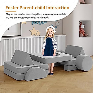 Kids Couch 13PCS, Modular Toddler Couch with 2 Ottomans, Fold Out Kids Couch for Playroom Bedroom, Modular Kids Couch for Boys and Girls, Kids Play Couch for Kids(50.5"L×25.2"W×17.3"H) (Gray, M)