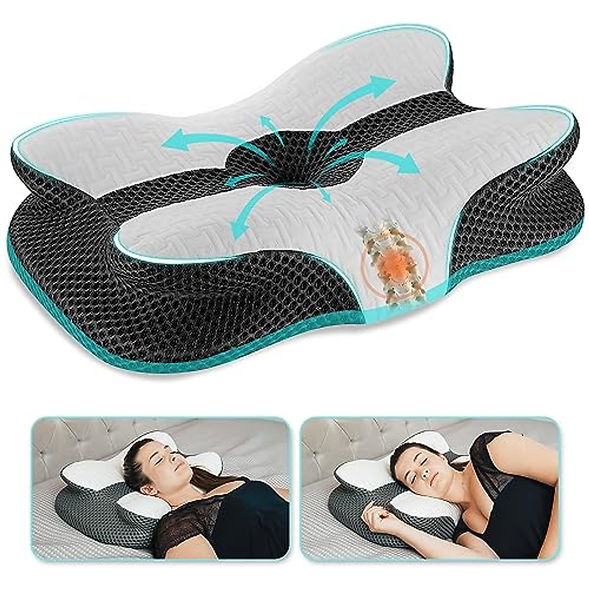 Elviros Cervical Pillow, Memory Foam Pillow for Neck Pain Relief, Adjustable Orthopedic Support Pillows for Sleeping, Ergonomic Bed Pillow for Side, Back, Stomach Sleepers (White)