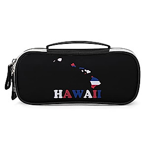 Hawaii State Flag Map Printed Pencil Case Bag Stationery Pouch with Handle Portable Makeup Bag Desk Organizer