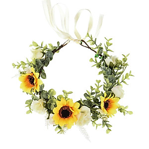 DreamLily Daisy Crown Maternity Sunflower Wreath Birthday Photo Pops Wedding Festival Floral Headpiece NC33 (Rose Ivory)