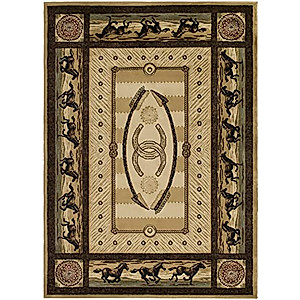 Western Horse Beige 5x7 Area Rug, 5'3x7'3