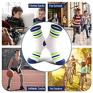 Welwoos Kids Boys Socks Athletic Sport Crew Cotton Breathable Soft Gift Socks 6 Pairs Stocking Stuffers (Splice/Green/White,9-15Y)