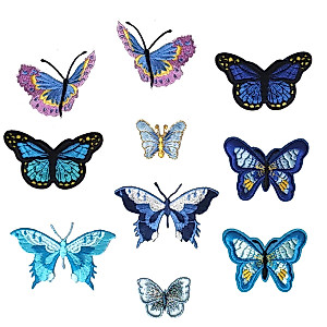 Mililanyo 10 Pieces Blue Butterfly Iron on Patches, Embroidery Applique Sew on Repair Patches for DIY Decor, Jeans, Jackets, Bags, Cloth