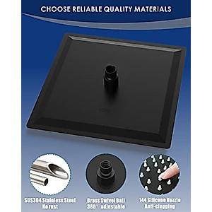 12'' Rain Shower Head with 11'' Adjustable Extension Arm - Eolax Large Rainfall Showerhead Solve Low Water Pressure and Flow - Bathroom Square Shower Heads Made of 304 Stainless Steel - Black